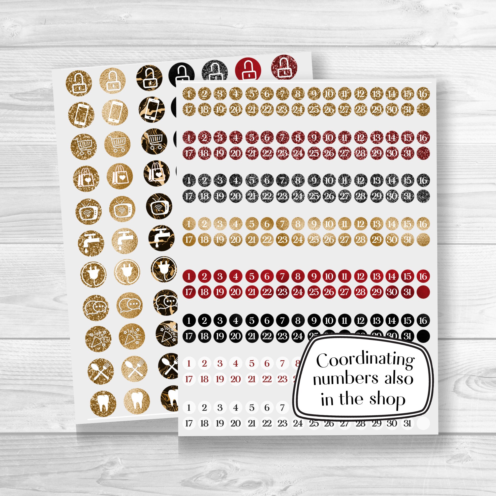 Black and Red Icon Stickers Printable Round Reminder | Etsy