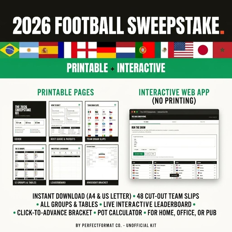 2026 Football Sweepstake Kit | 48 Teams, Interactive Bracket, Draw ...