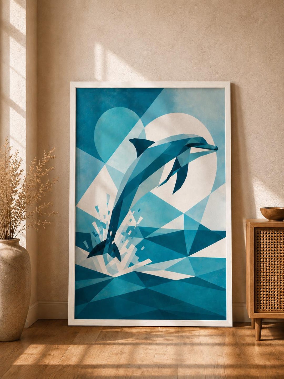 Geometric Dolphin Print, Abstract Ocean Wall Art, Coastal Marine Decor ...