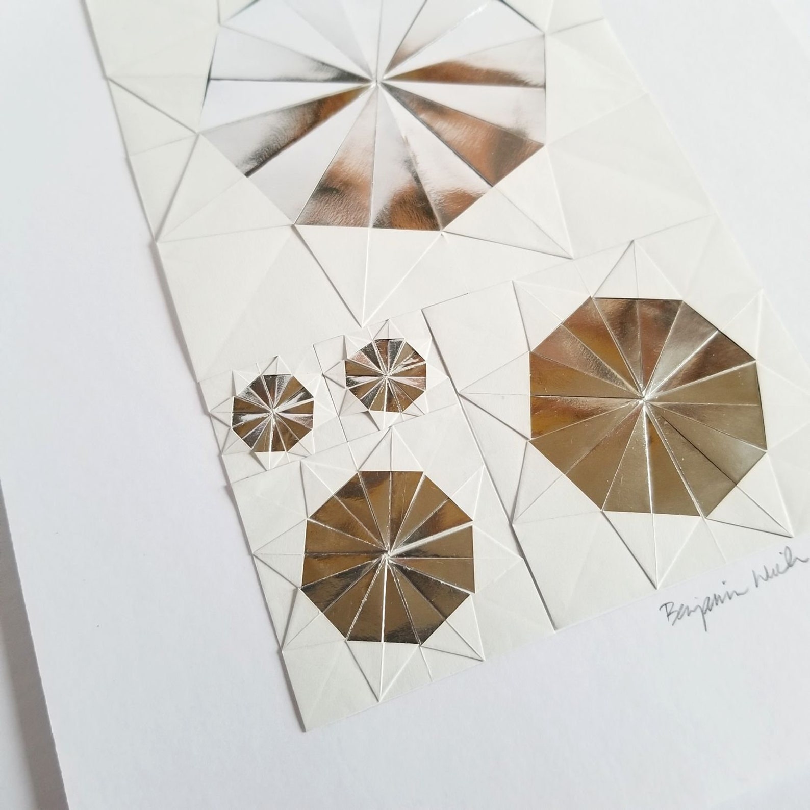 Metallic Silver Paper Collage Art Origami Sketch No26 | Etsy