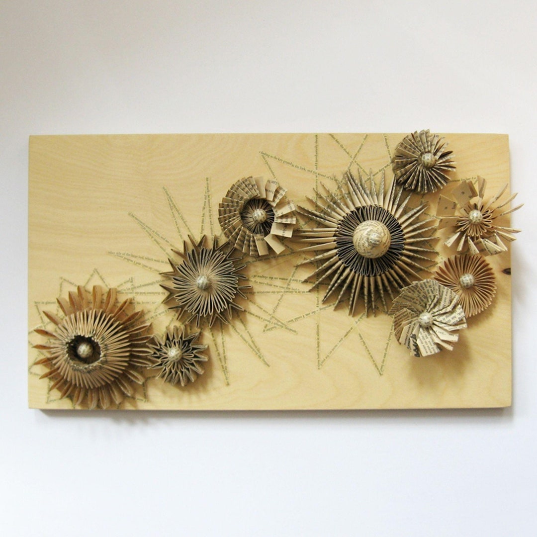 Book Paper Wall Sculpture - 17.5x10" Collage Art on Birch Plywood ...