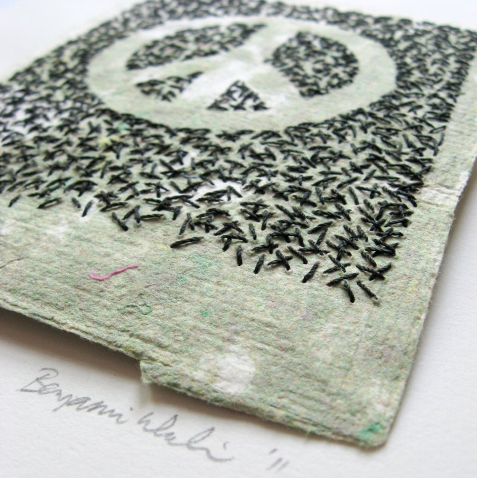 Framed Peace Sign Embroidery Art on Handmade Paper - Etsy