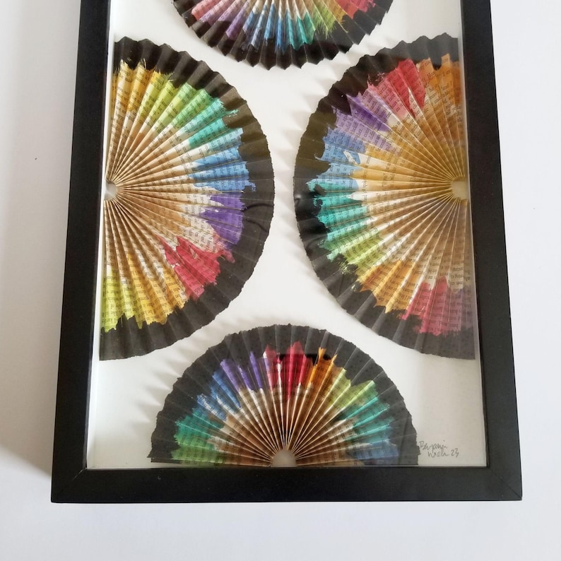 Folded Book Paper Collage - 9.9x20.5" Framed Mixed Media Art in Black ...