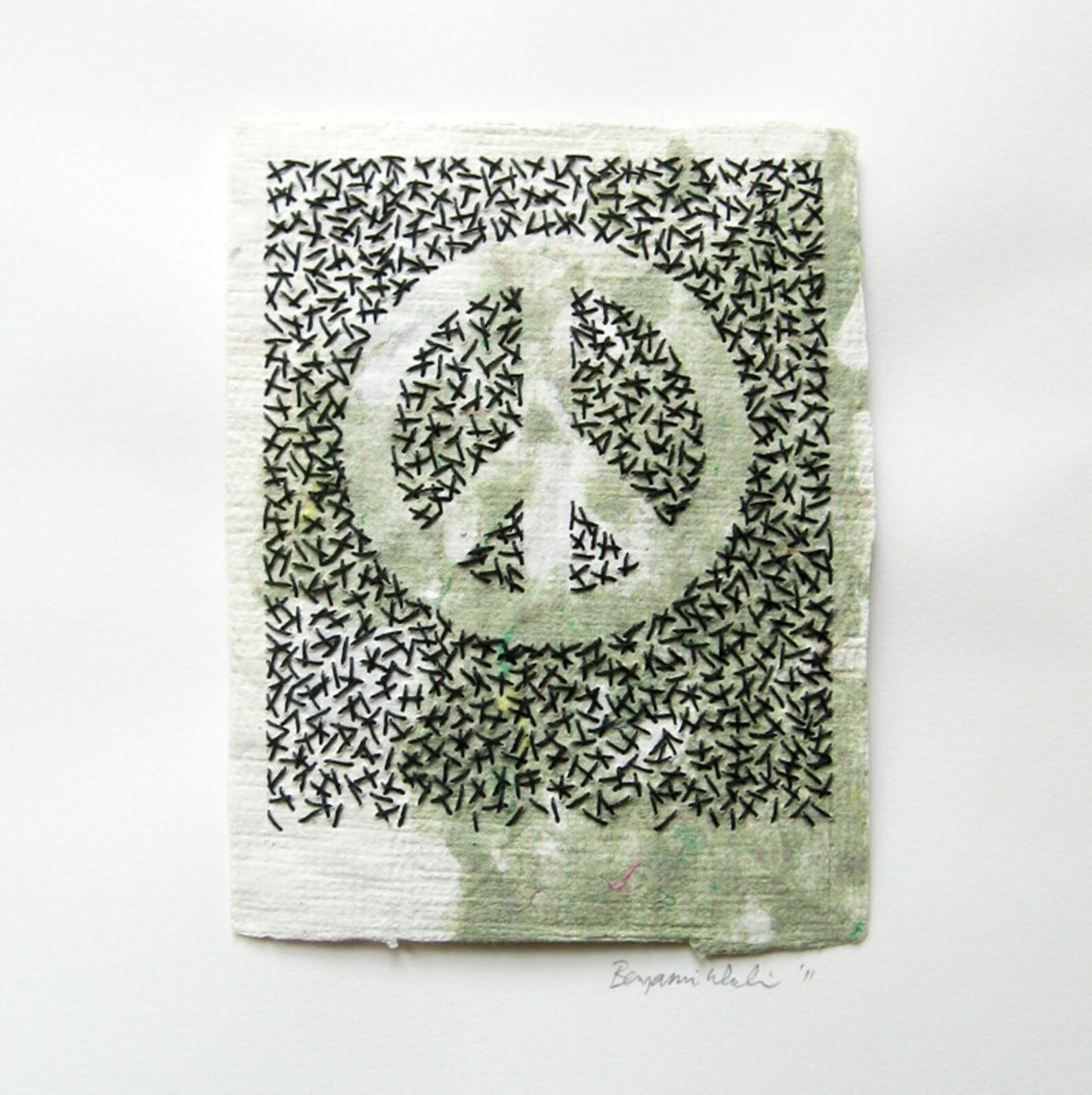 Framed Peace Sign Embroidery Art on Handmade Paper - Etsy