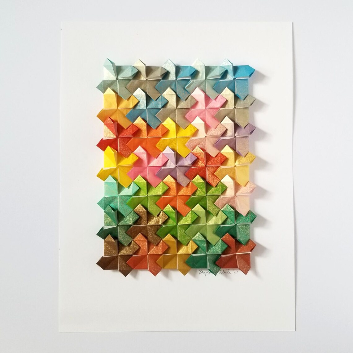 Pixelated Flower Garden Landscape Colorful Origami Art | Etsy