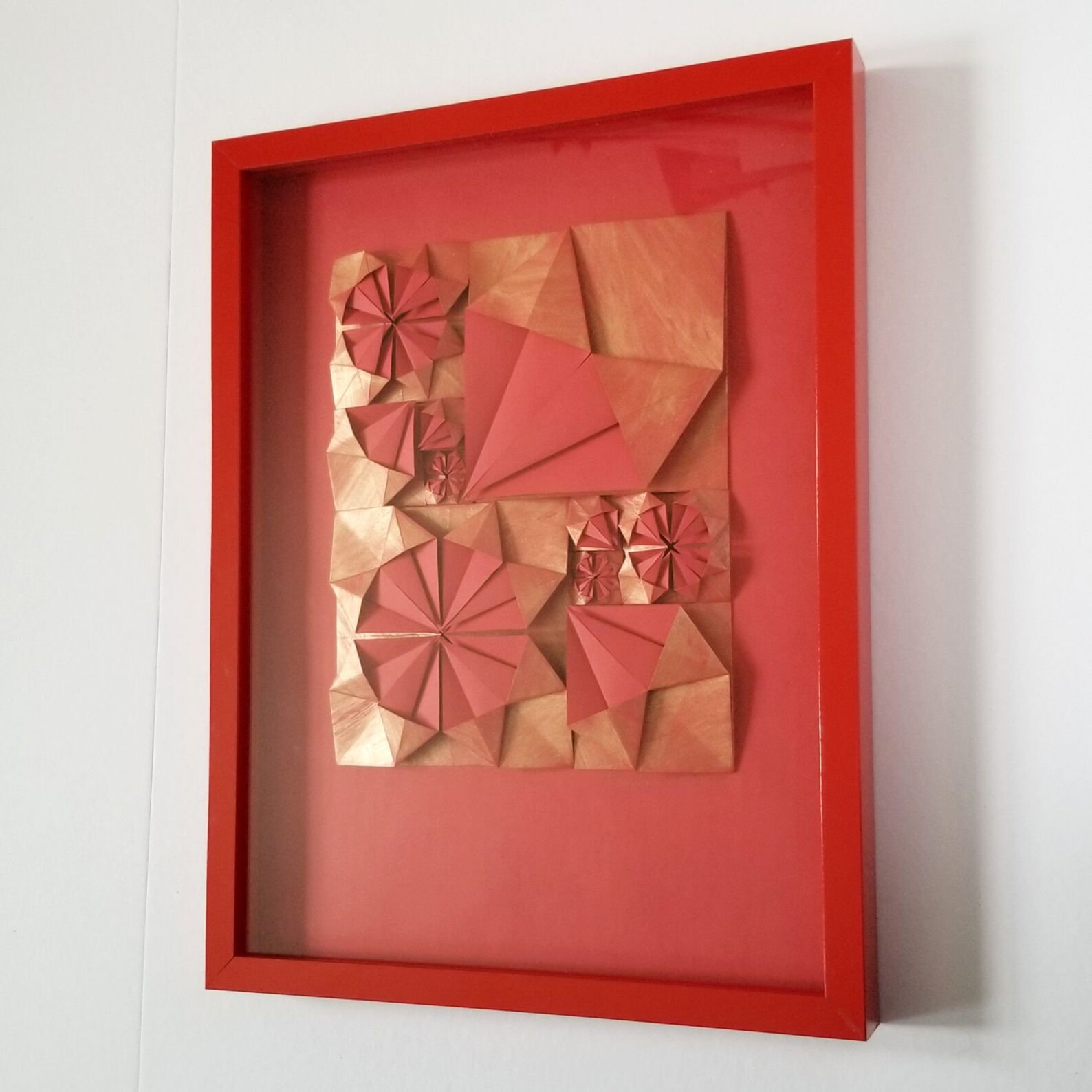Red Origami Art - 13x17" Framed Metallic Gold Fibonacci Spiral Art - Etsy
