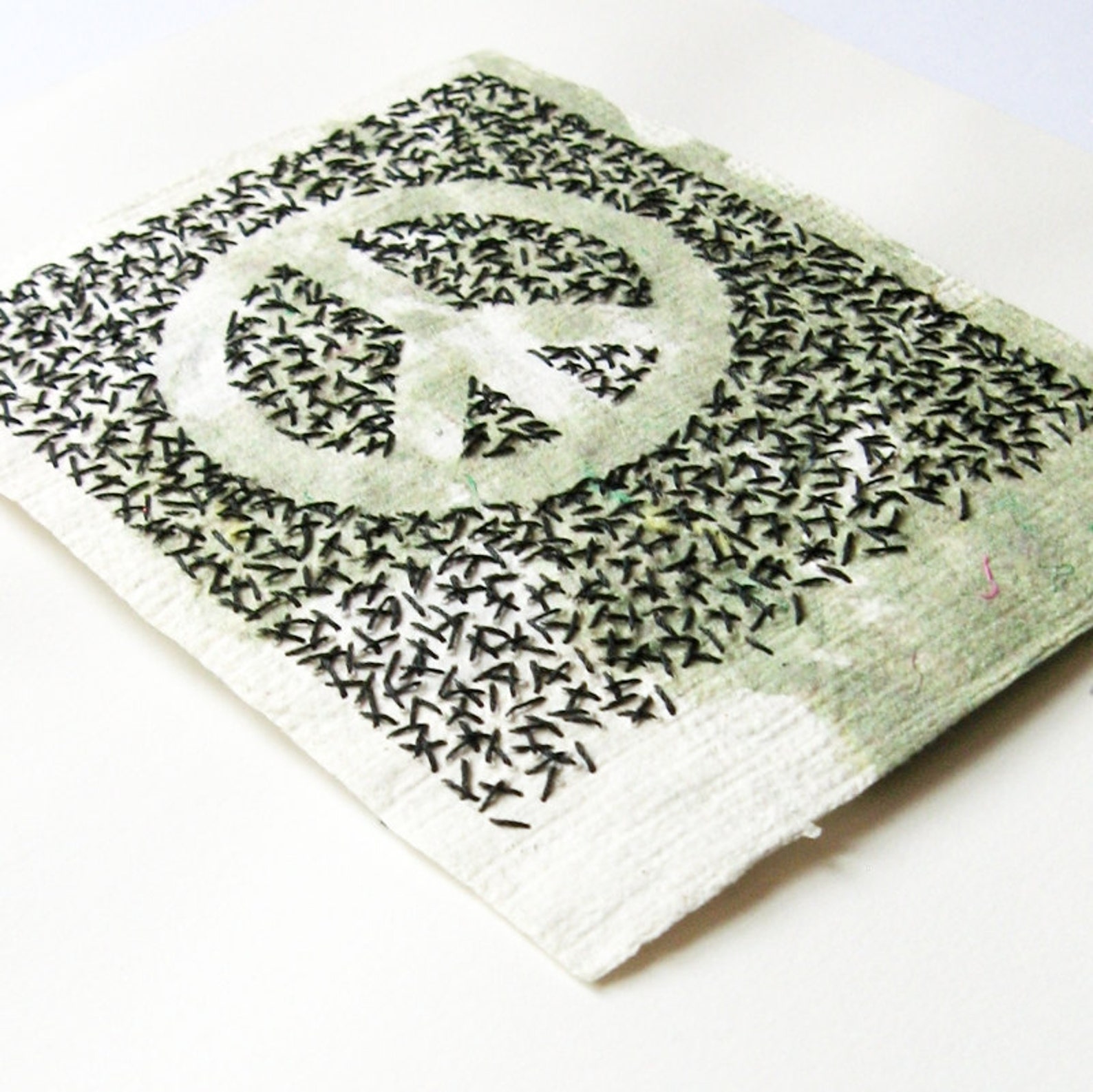 Framed Peace Sign Embroidery Art on Handmade Paper - Etsy