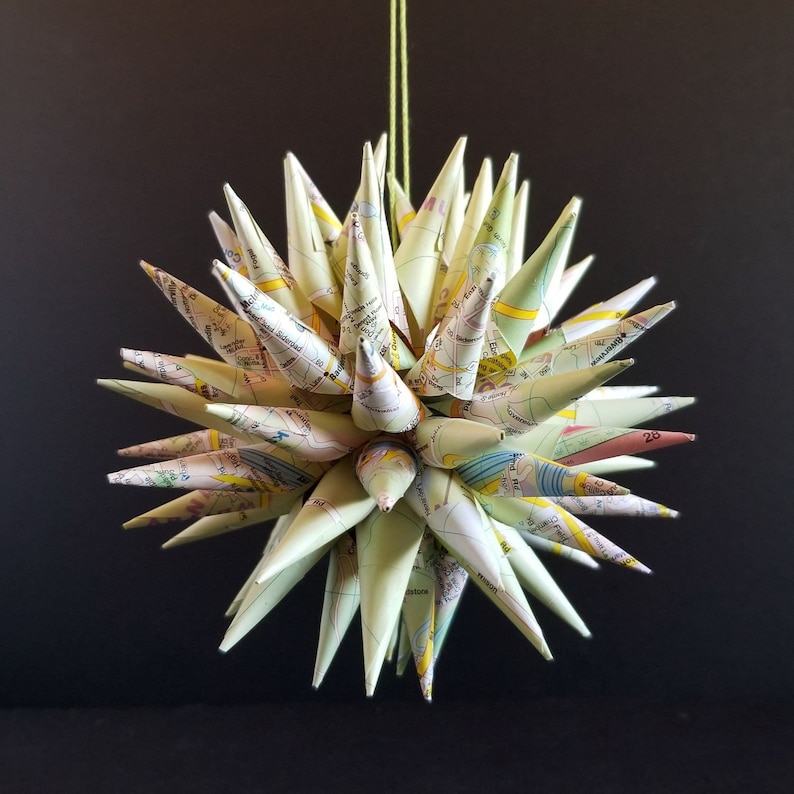 Polish Star Ornament - 6" Green Recycled Map Paper Star Sculpture - Etsy