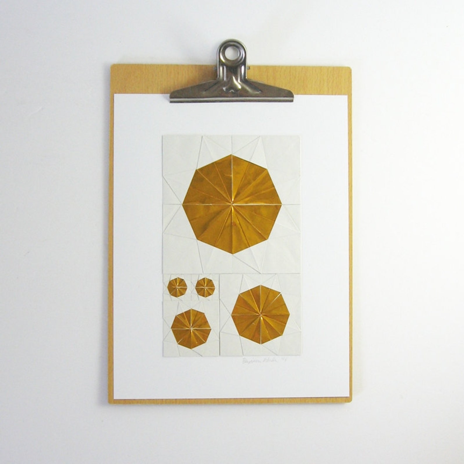 Metallic Gold Paper Collage Art Origami Sketch No26 Modern | Etsy