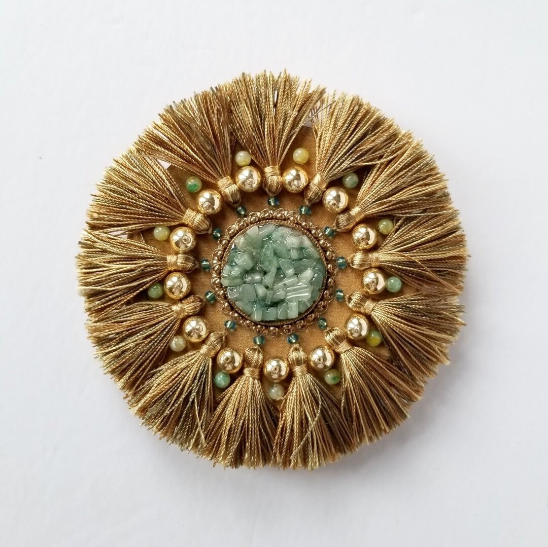 Jade Tassel Wall Flower Beaded Gold Embroidery Hoop Art - Etsy