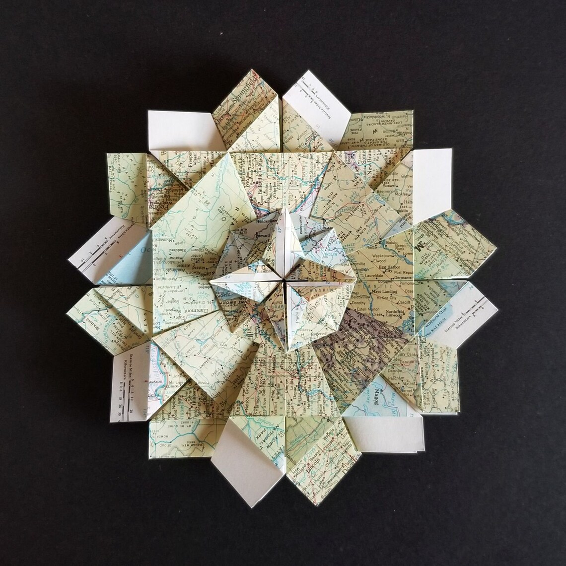 Map Paper Wall Sculpture 7 Origami Paper Wreath - Etsy
