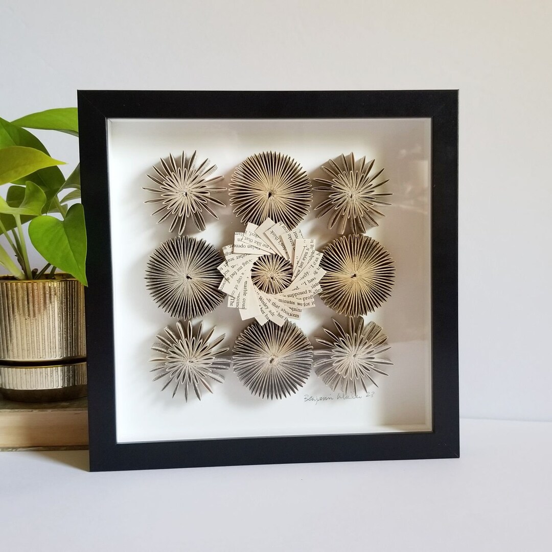 Framed Book Paper Cogs Sculpture 10 X 10 Framed Shadow Box Art Folded ...