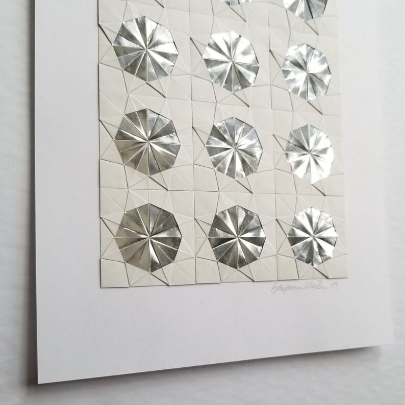 Metallic Silver Paper Collage Art Origami Sketch No25 | Etsy