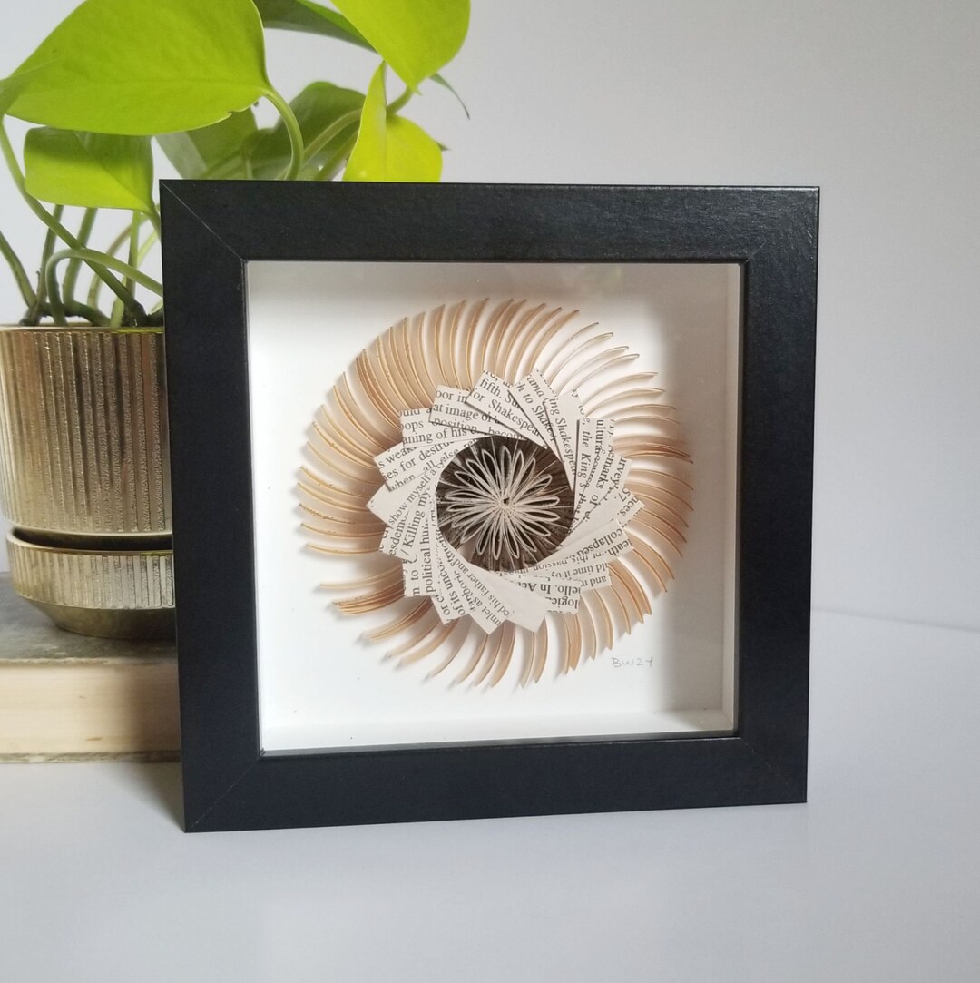 Framed Book Paper Cog Sculpture - 6 X 6" Framed Shadow Box Art - Folded ...