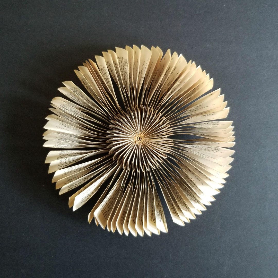 Large Gold Paper Cog - 8.5" Round Folded Book Paper Flower Art ...