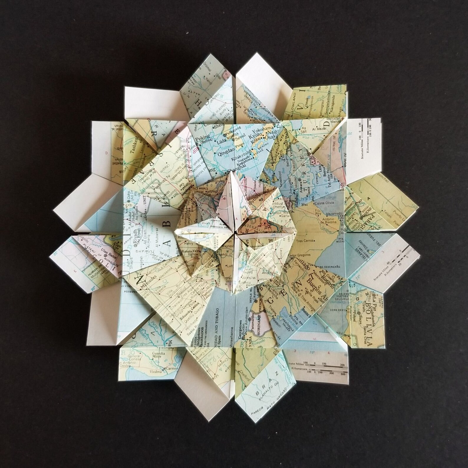 Map Paper Wall Sculpture 7 Origami Paper Wreath - Etsy