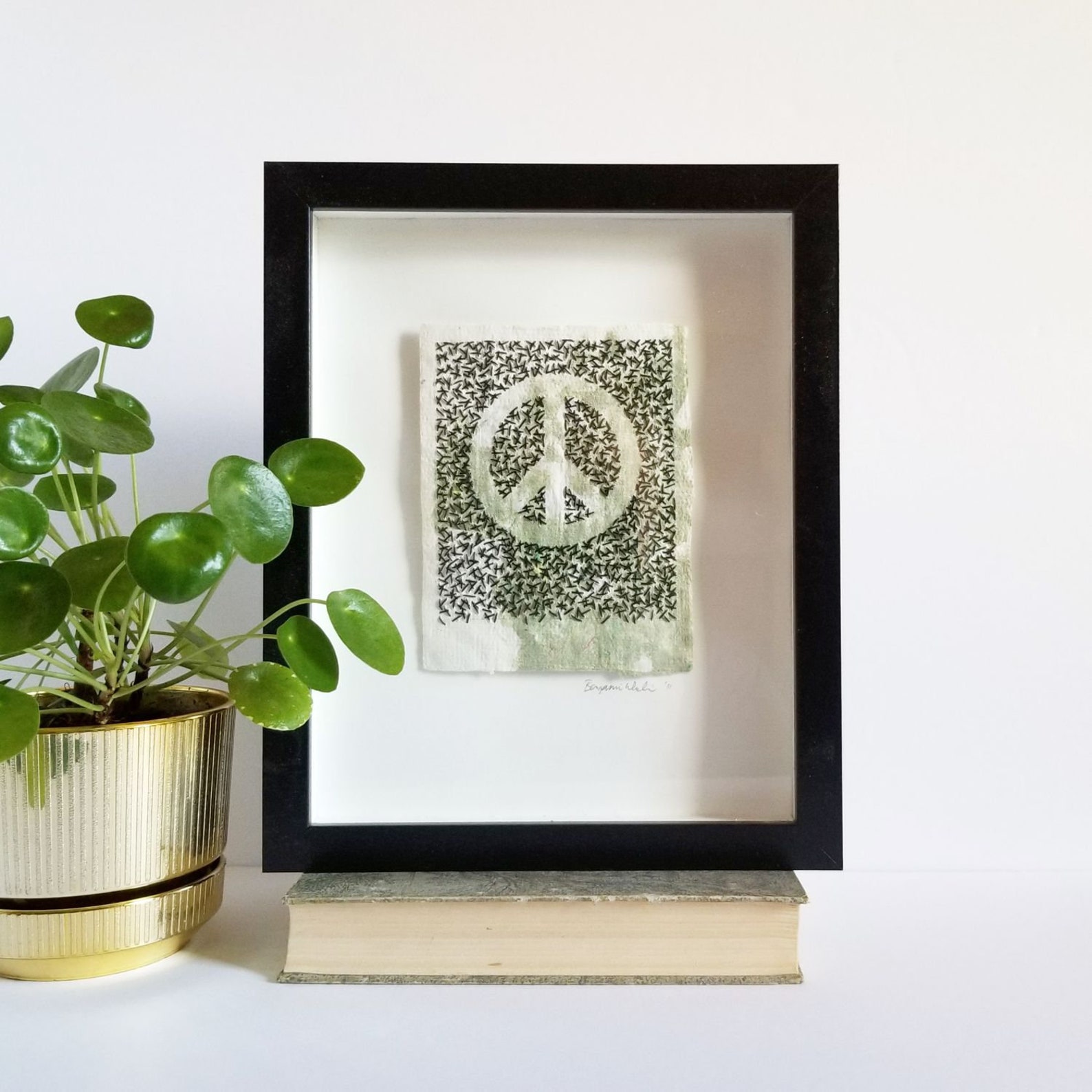 Framed Peace Sign Embroidery Art on Handmade Paper - Etsy