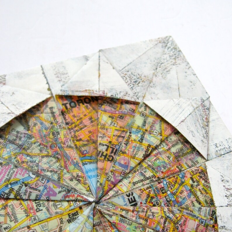Origami Art Panel No10a - White Map Paper Collage Art - 6 X 6" Square ...