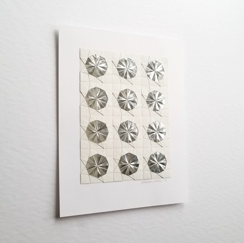 Metallic Silver Paper Collage Art Origami Sketch No25 | Etsy