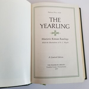 The Yearling by Marjorie Kinnan Rawlings Vintage Green Leather ...