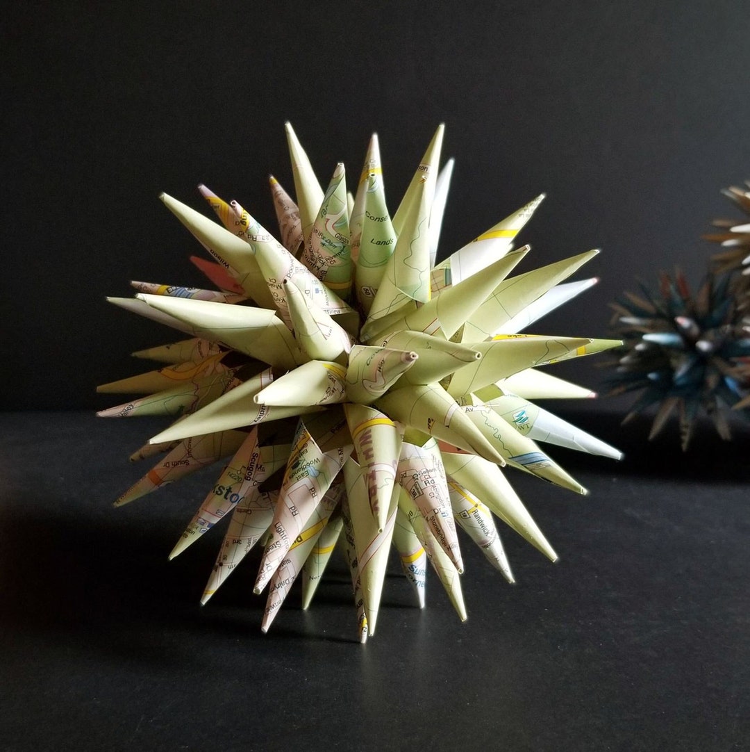 Polish Star Ornament - 6" Green Map Paper Ball Decoration - Recycled ...