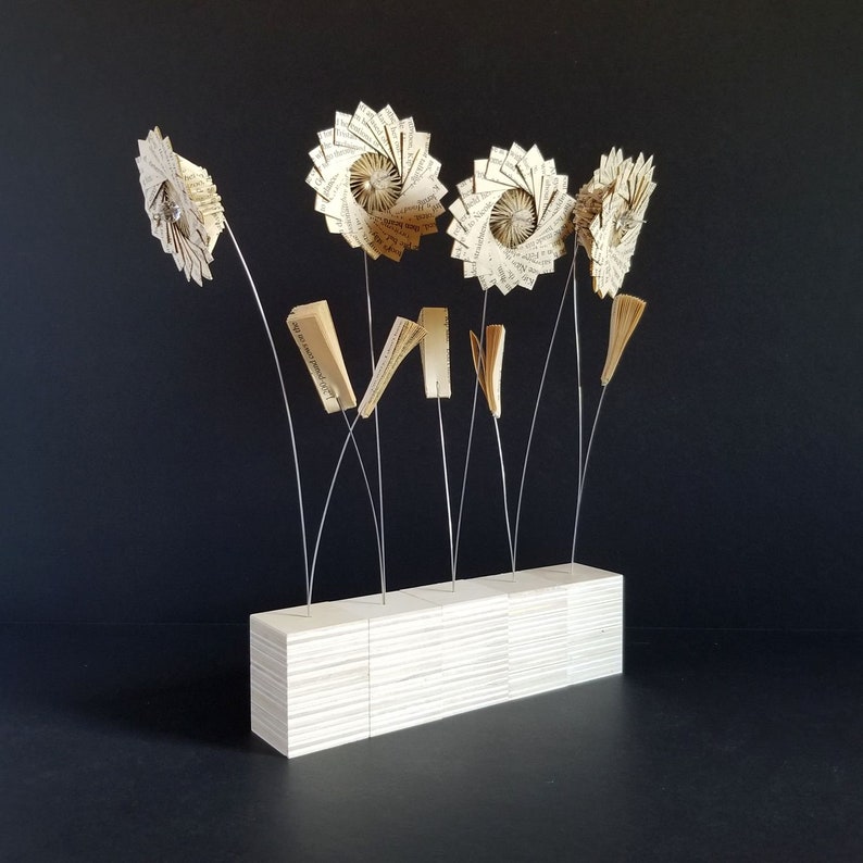 Paper Cog Flower Sculpture Recycled Book Paper Art Sculpture - Etsy