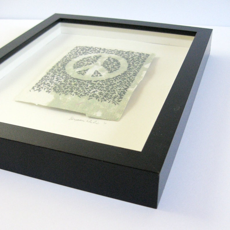 Framed Peace Sign Embroidery Art on Handmade Paper | Etsy