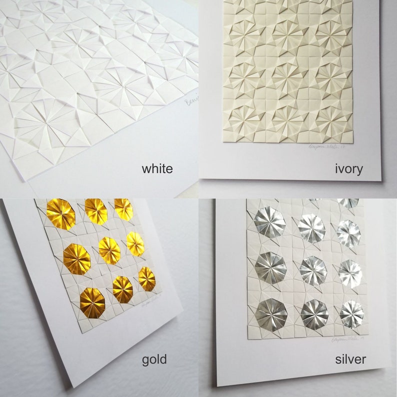 Metallic Silver Paper Collage Art Origami Sketch No25 | Etsy