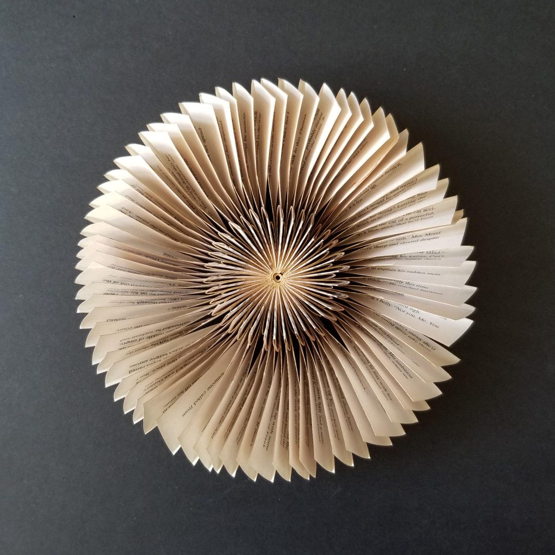 Large Gold Paper Cog 8.5 Round Folded Book Paper Flower Art Recycled ...