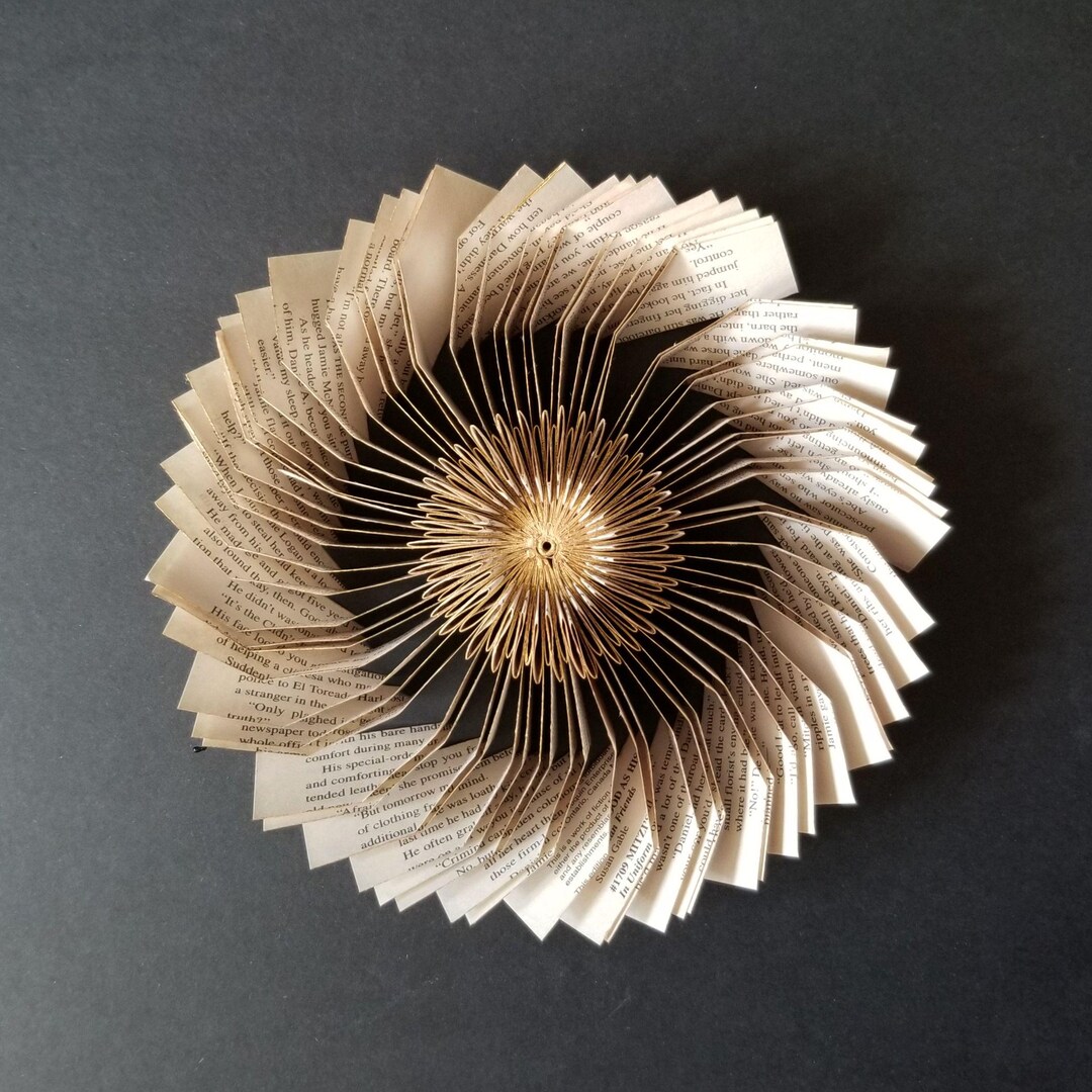 Gold Folded Book Paper Flower - 7.75" Round Paper Cog - Recycled Book ...