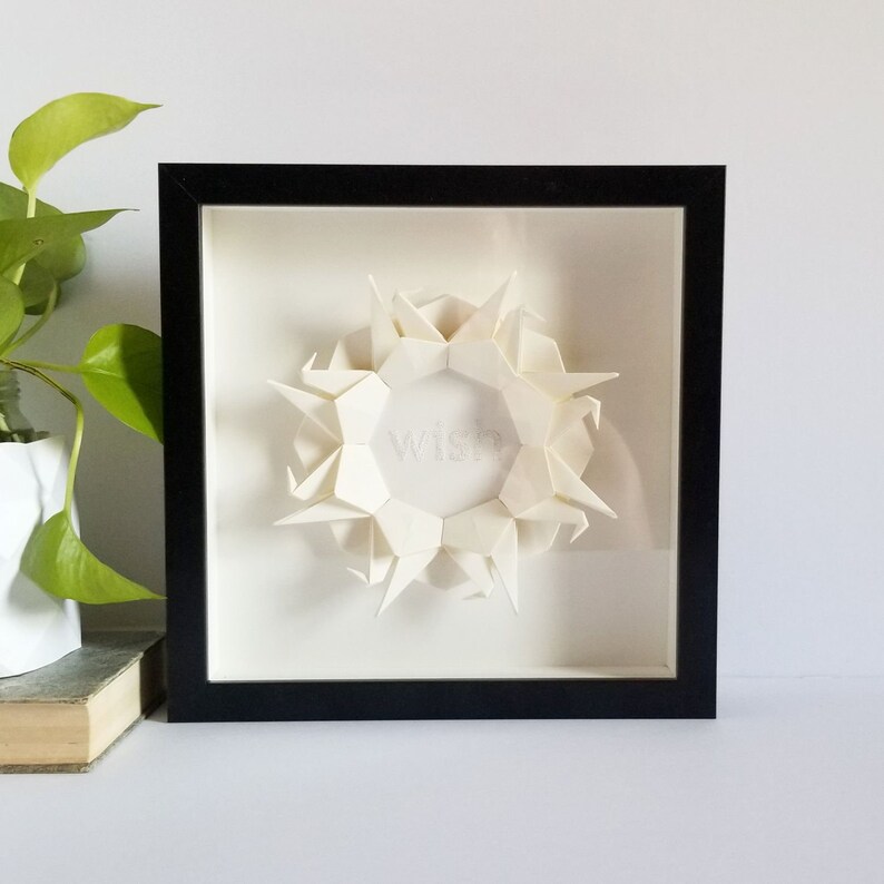 Framed Origami Wish Cranes Art - 10" Square Shadow Box Art - Black ...