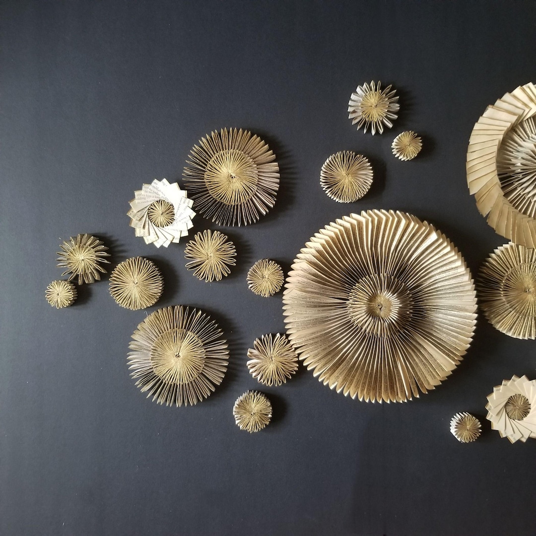 Bronze Paper Cog Wall Sculpture - Recycled Folded Book Art - Set of 23 ...