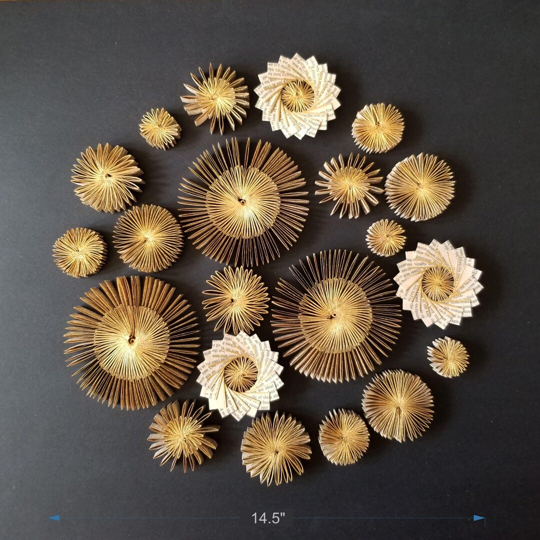 Gold Book Paper Wall Sculpture - Paper Cog Collection No37 - Recycled ...