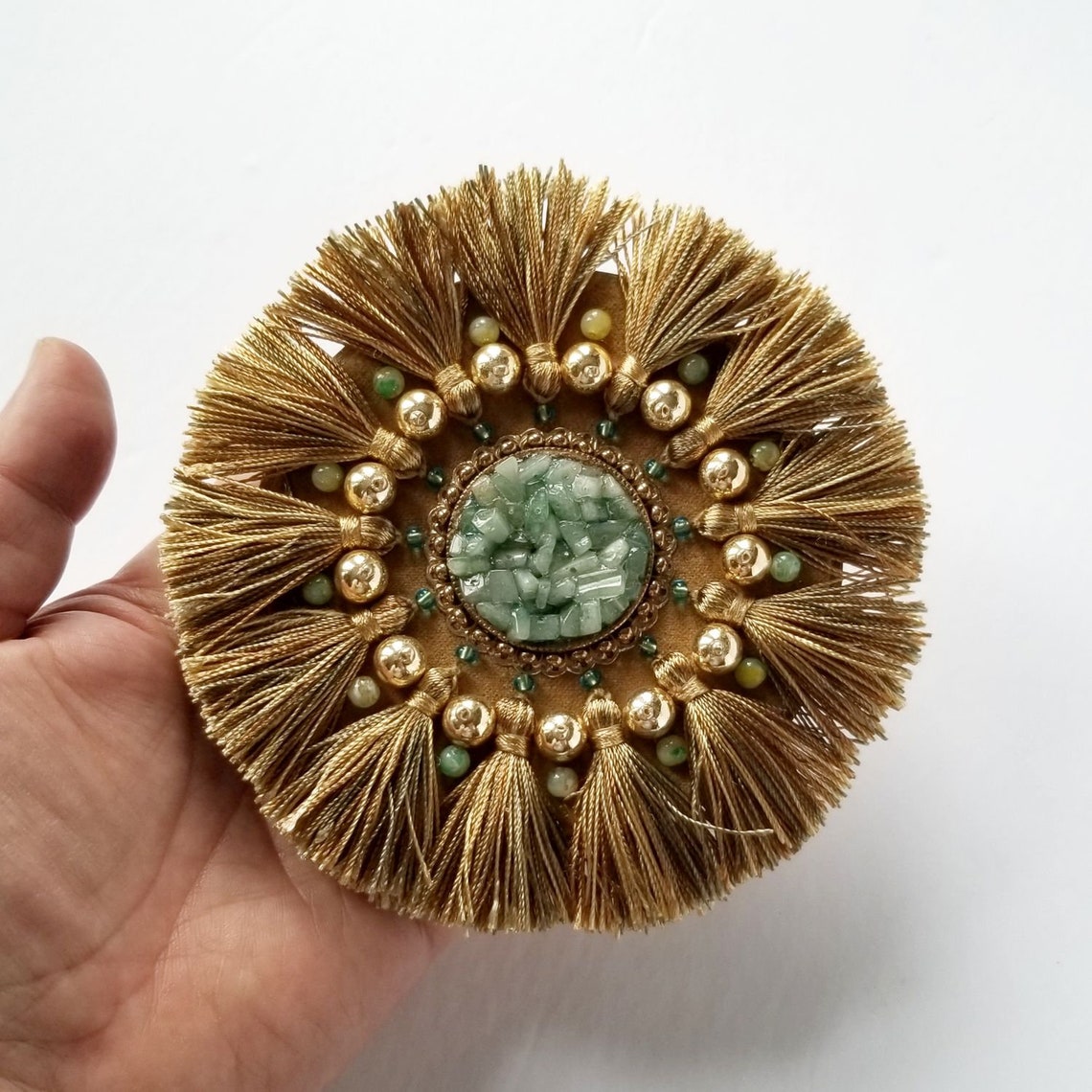 Jade Tassel Wall Flower Beaded Gold Embroidery Hoop Art | Etsy