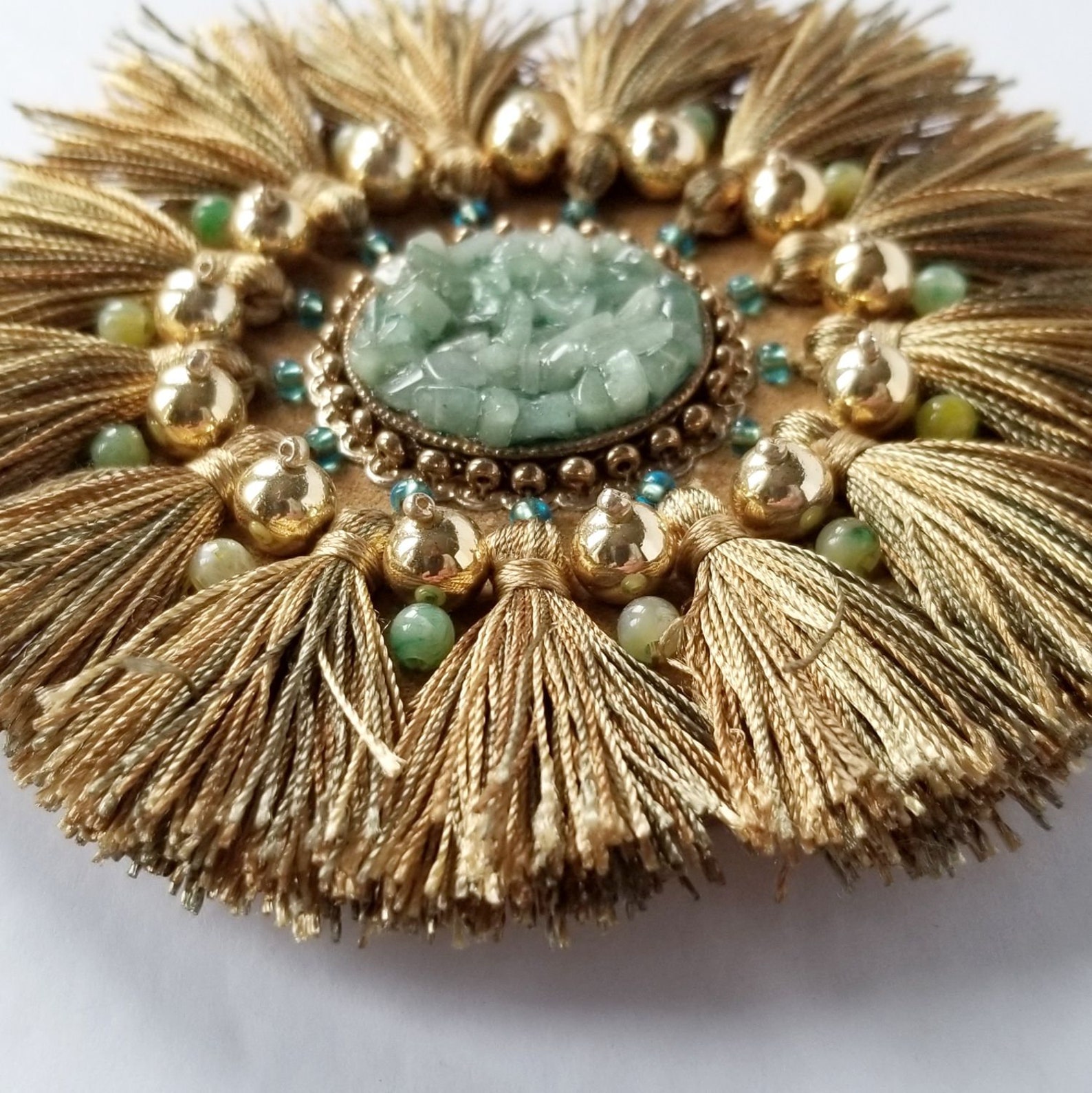 Jade Tassel Wall Flower Beaded Gold Embroidery Hoop Art | Etsy