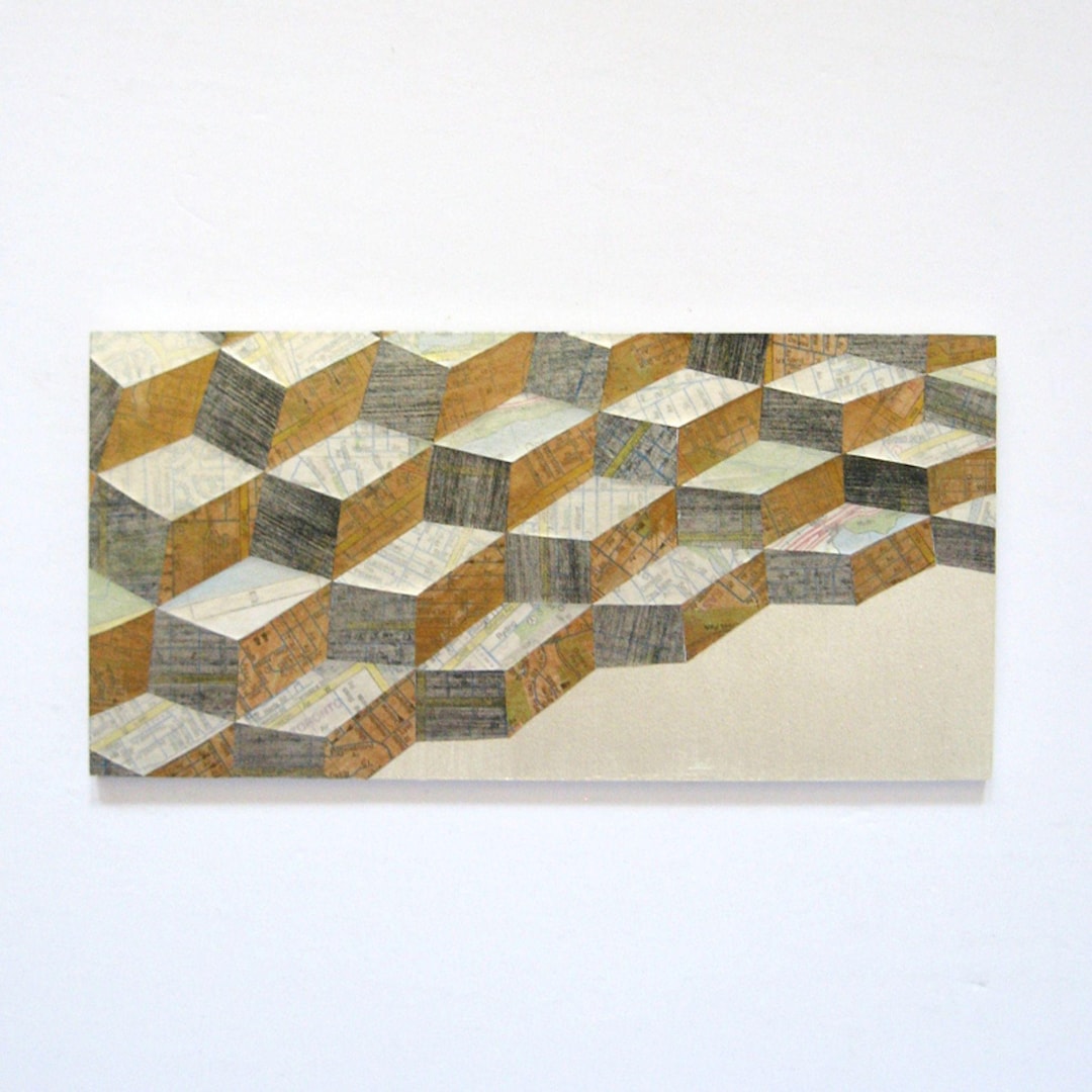 Geometric Map Paper Collage Art – Toronto Landscape Painting on Wood ...