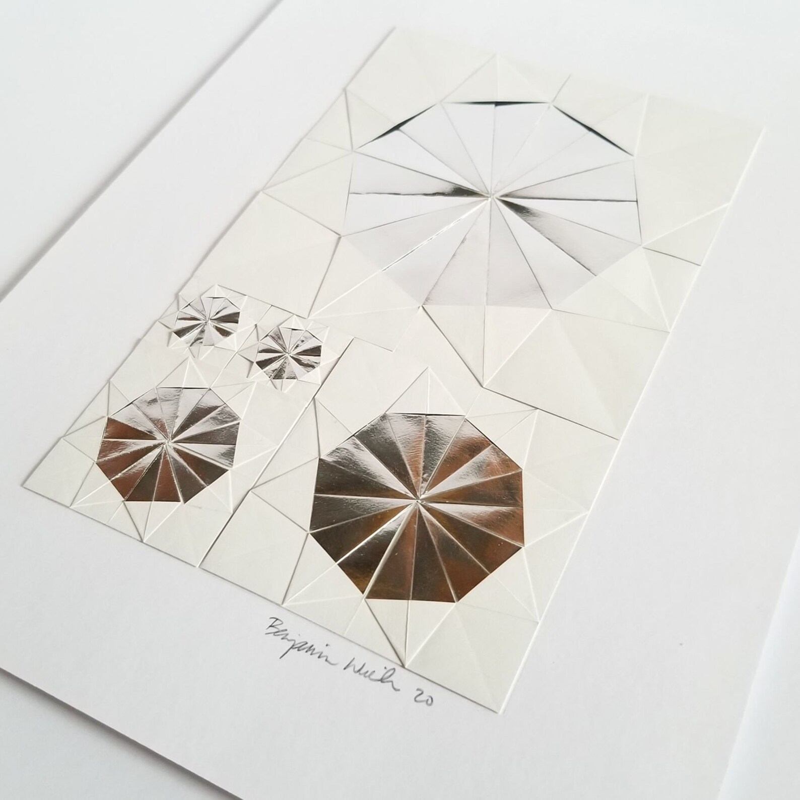 Metallic Silver Paper Collage Art Origami Sketch No26 | Etsy