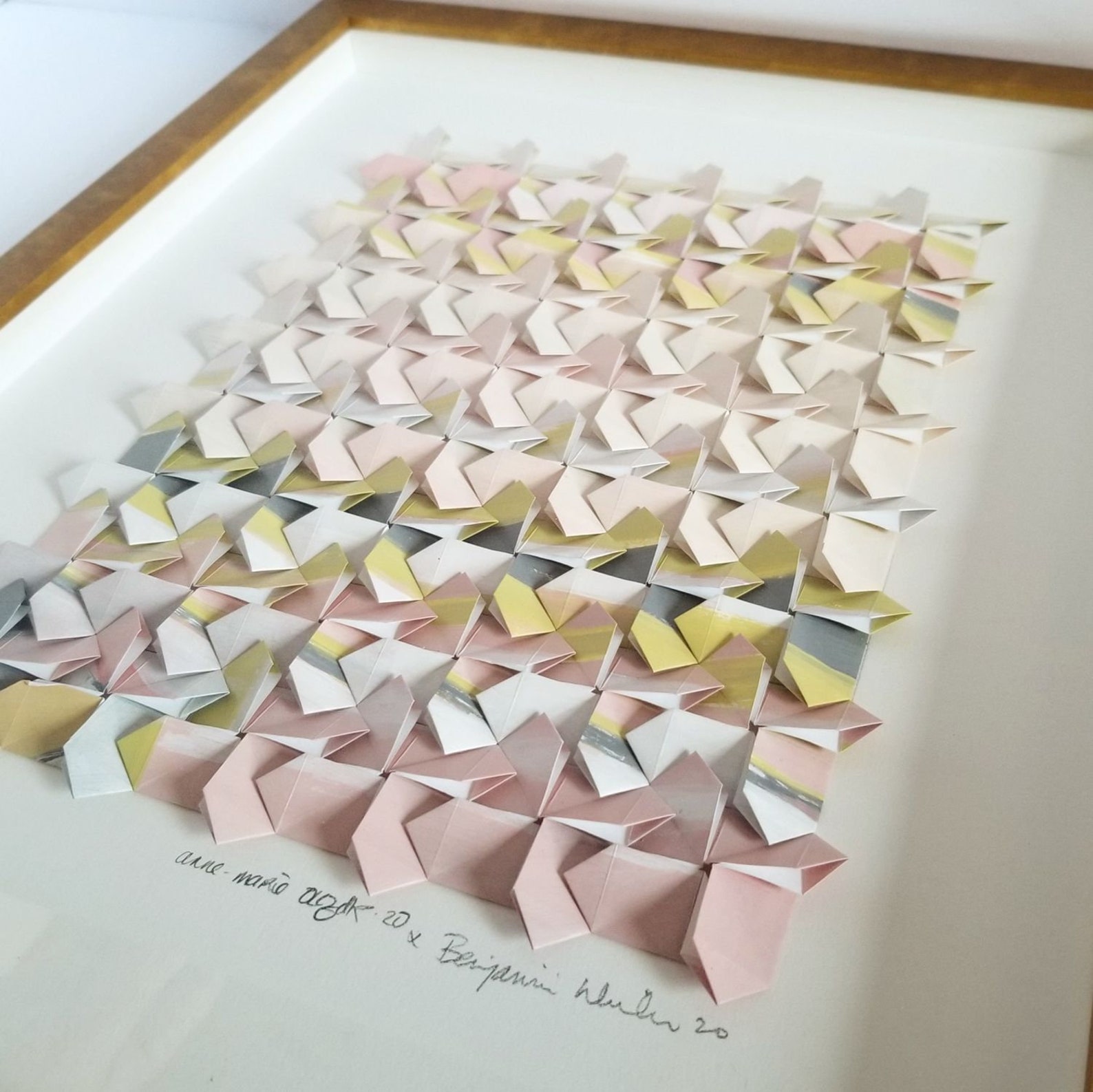 Origami Abstract Landscape Painting - 15x19" Gold Framed Modern ...