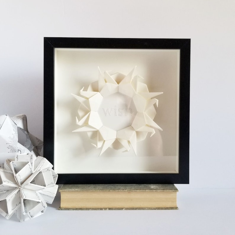 Framed Origami Wish Cranes Art - 10" Square Shadow Box Art - Black ...