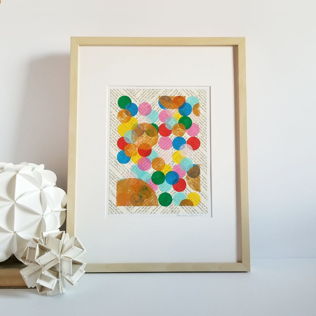 Gold Dot Art on Book Paper Collage Colorful Story No1 - Etsy