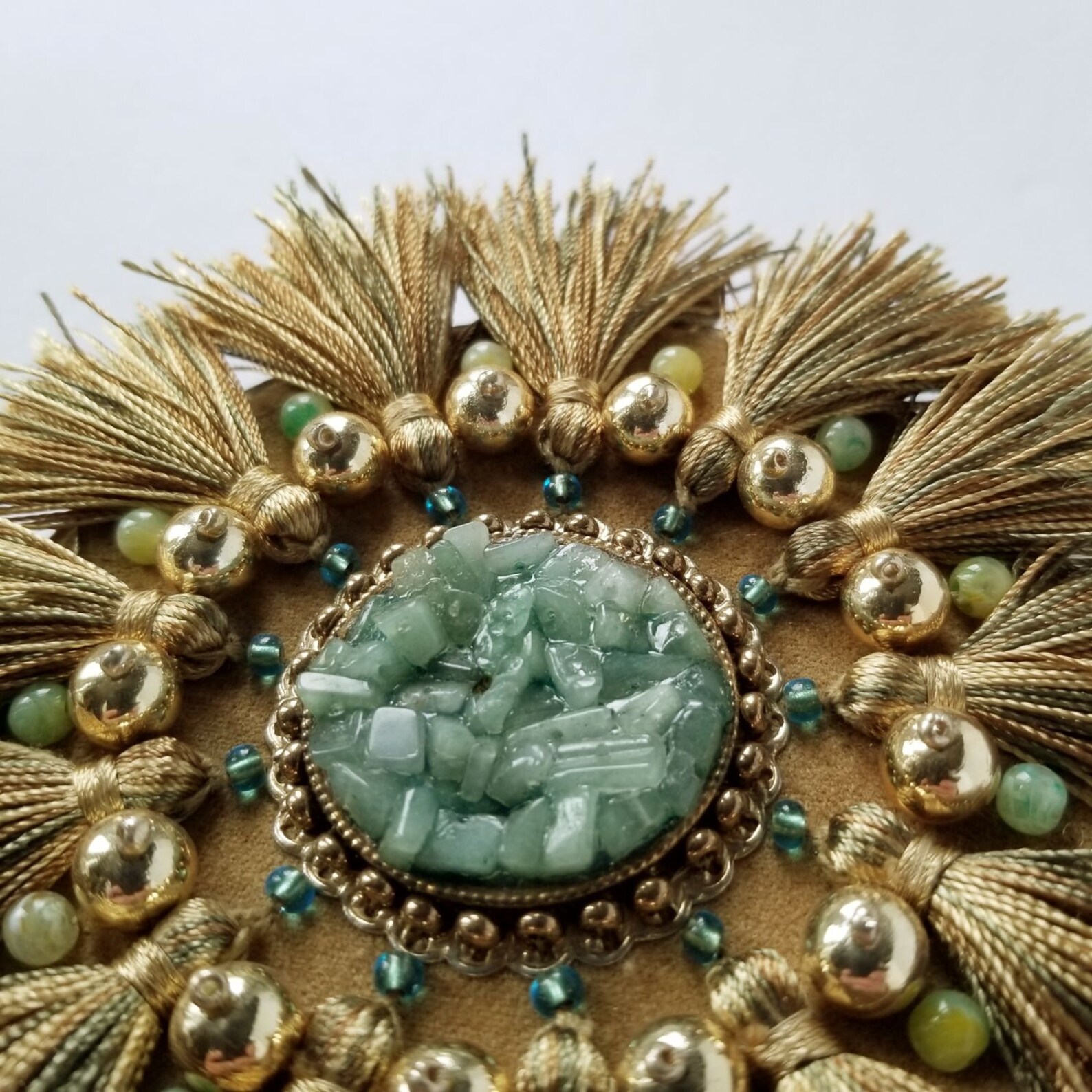 Jade Tassel Wall Flower Beaded Gold Embroidery Hoop Art | Etsy