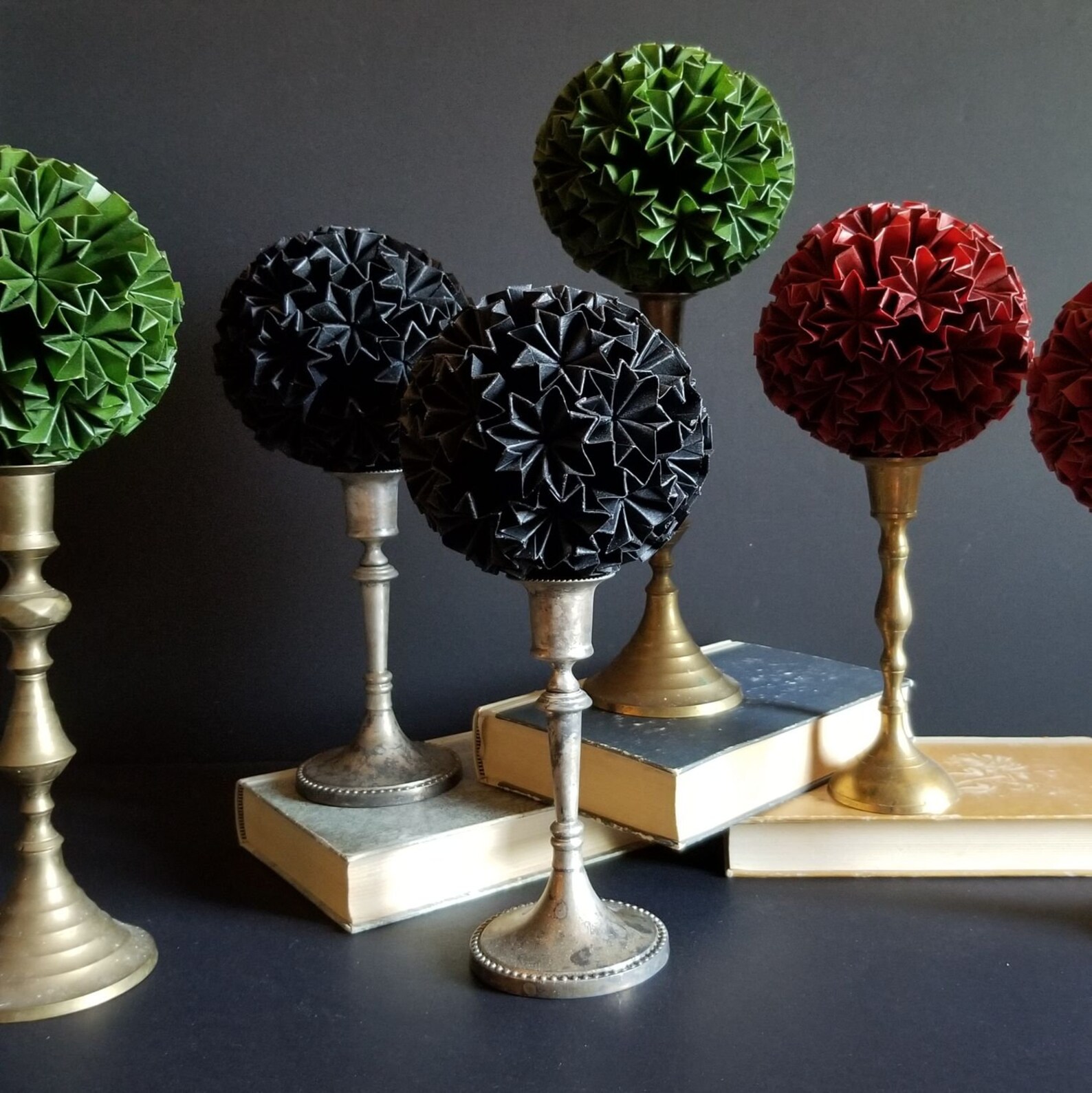 Pair of Green Paper Topiary Sculptures on Brass Pedestals - Etsy