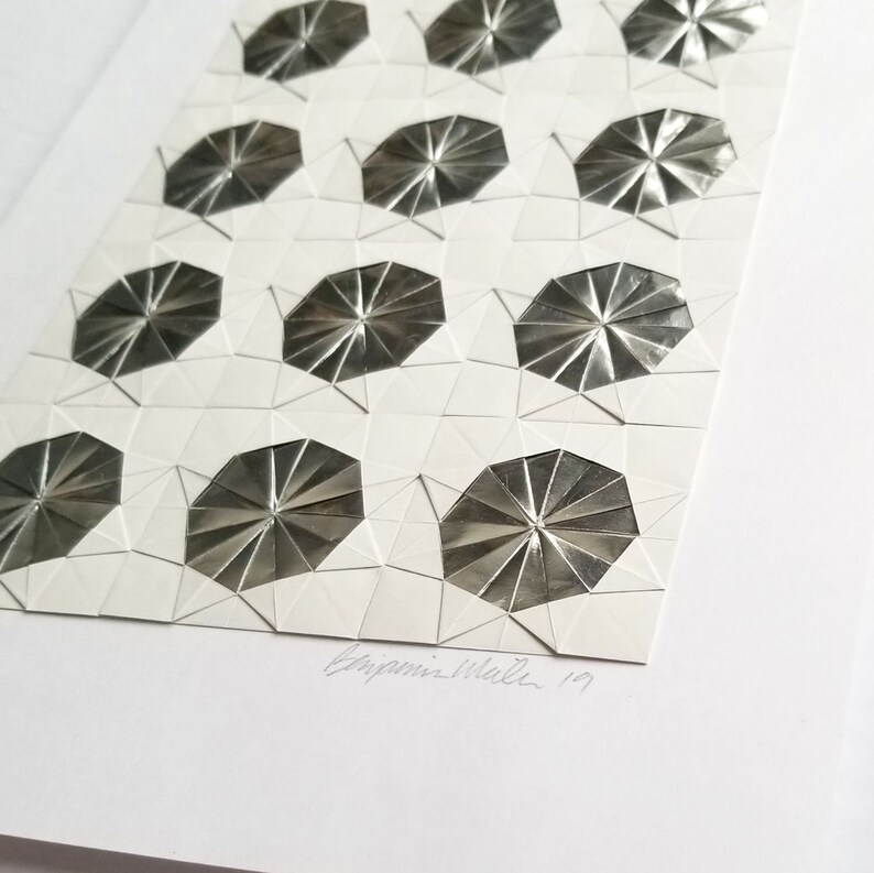 Metallic Silver Paper Collage Art Origami Sketch No25 | Etsy