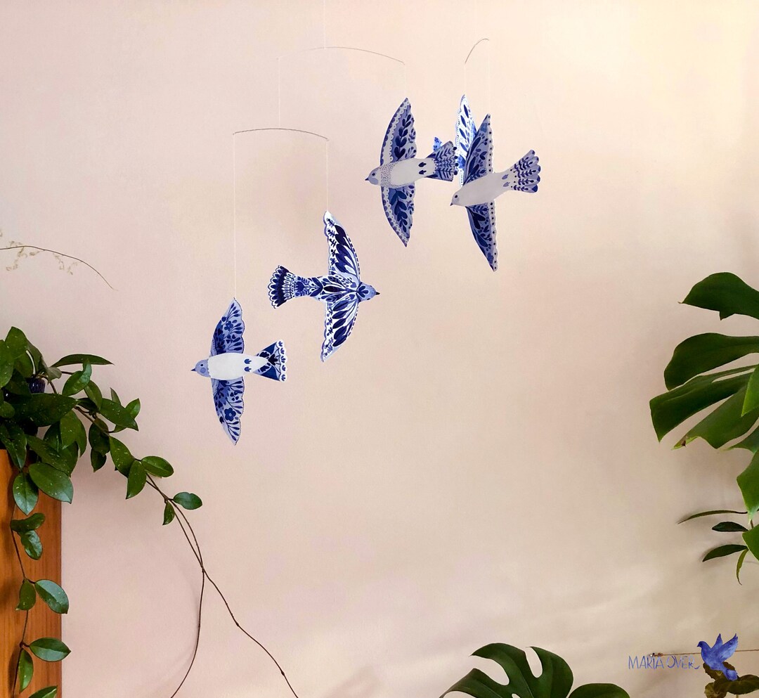 Bird Mobile Soaring Birds – Watercolored Paper Birds on Handmade Mobile ...