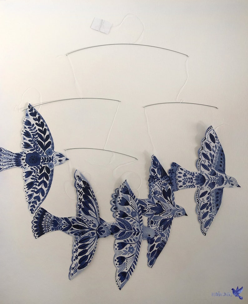 Bird Mobile Soaring Birds Watercolored Paper Birds on | Etsy