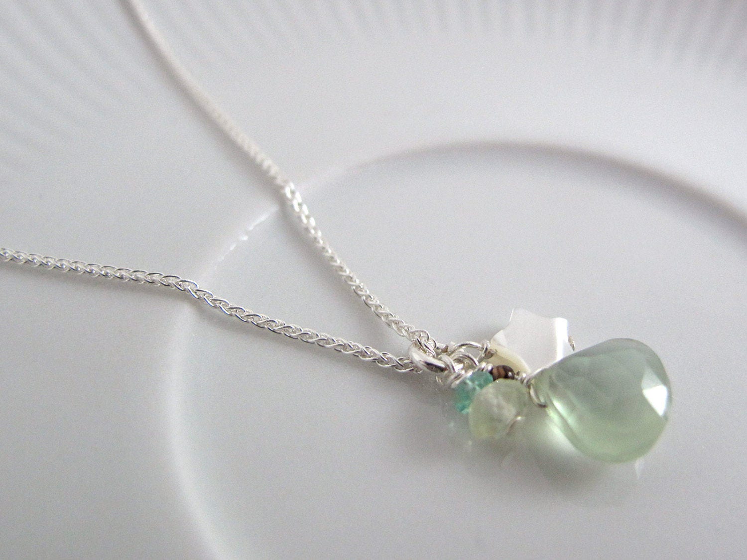 Delicate Sterling Silver Necklace With Prehnite Tear-shaped Drop ...