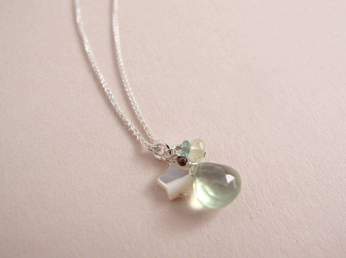 Delicate Sterling Silver Necklace With Prehnite Tear-shaped Drop ...