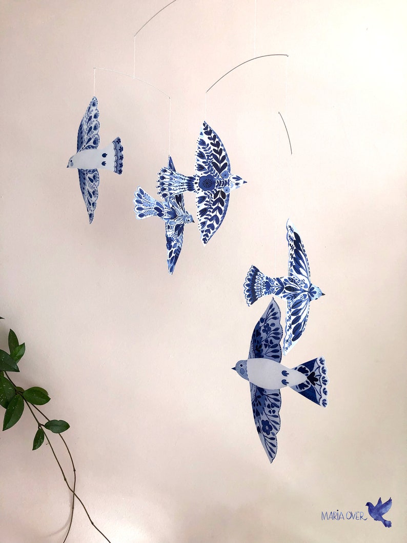 Bird Mobile Soaring Birds – Watercolored Paper Birds on Handmade Mobile ...
