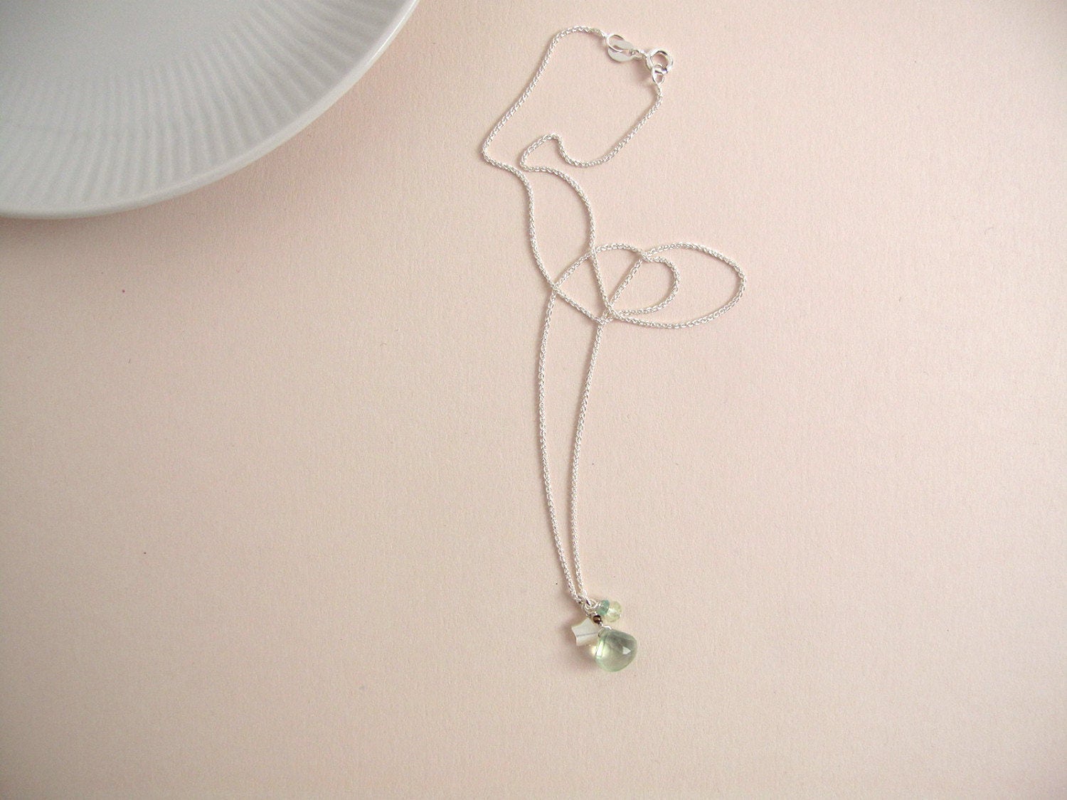 Delicate Sterling Silver Necklace With Prehnite Tear-shaped Drop ...