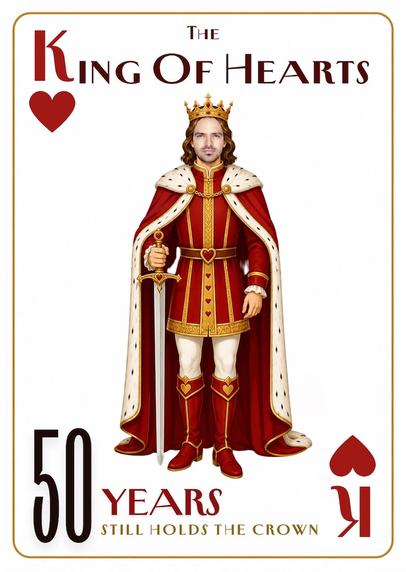 King of Hearts 50th Birthday Canva Template, Editable Photo Card for ...